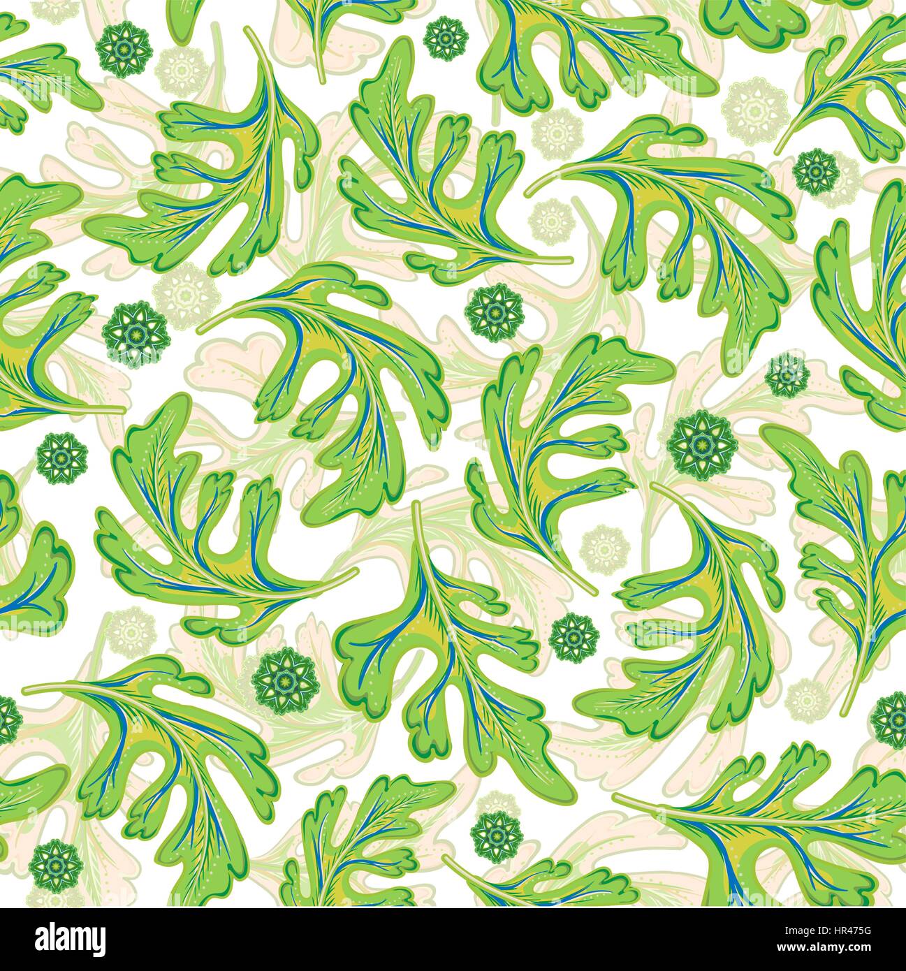 vector seamless graphical artistic fantasy pattern. Green leaf and ...