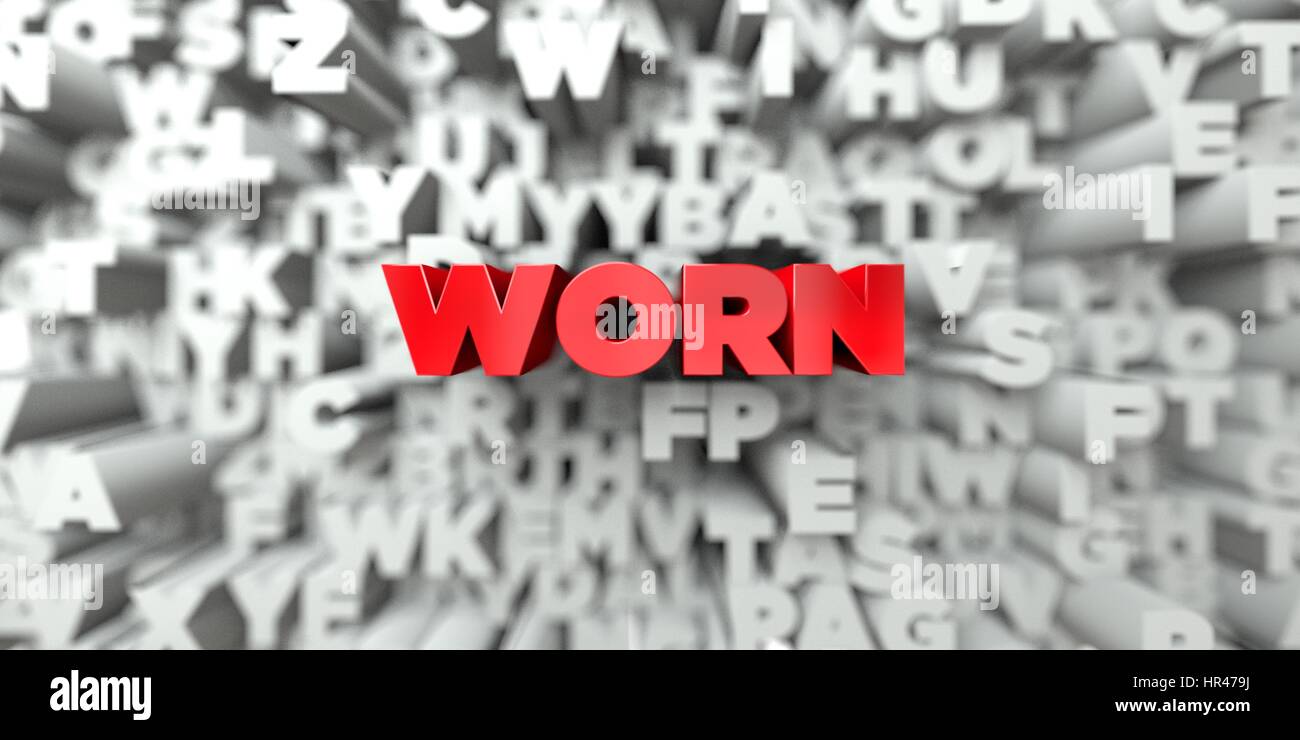 WORN - Red text on typography background - 3D rendered royalty free ...