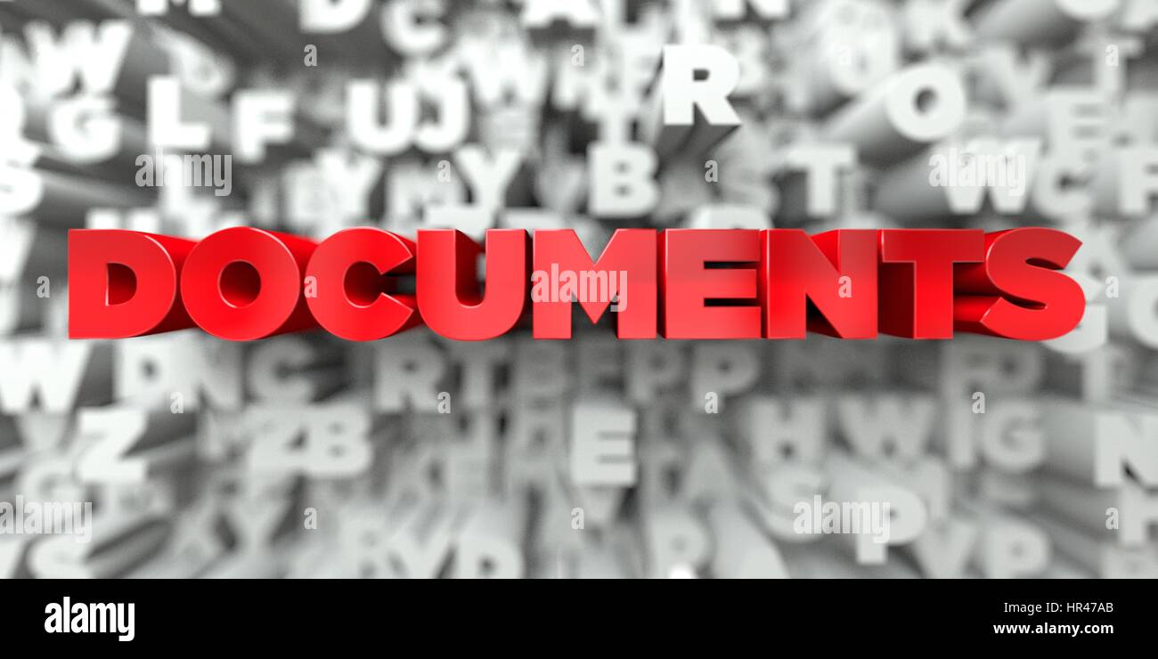 DOCUMENTS - Red text on typography background - 3D rendered royalty ...
