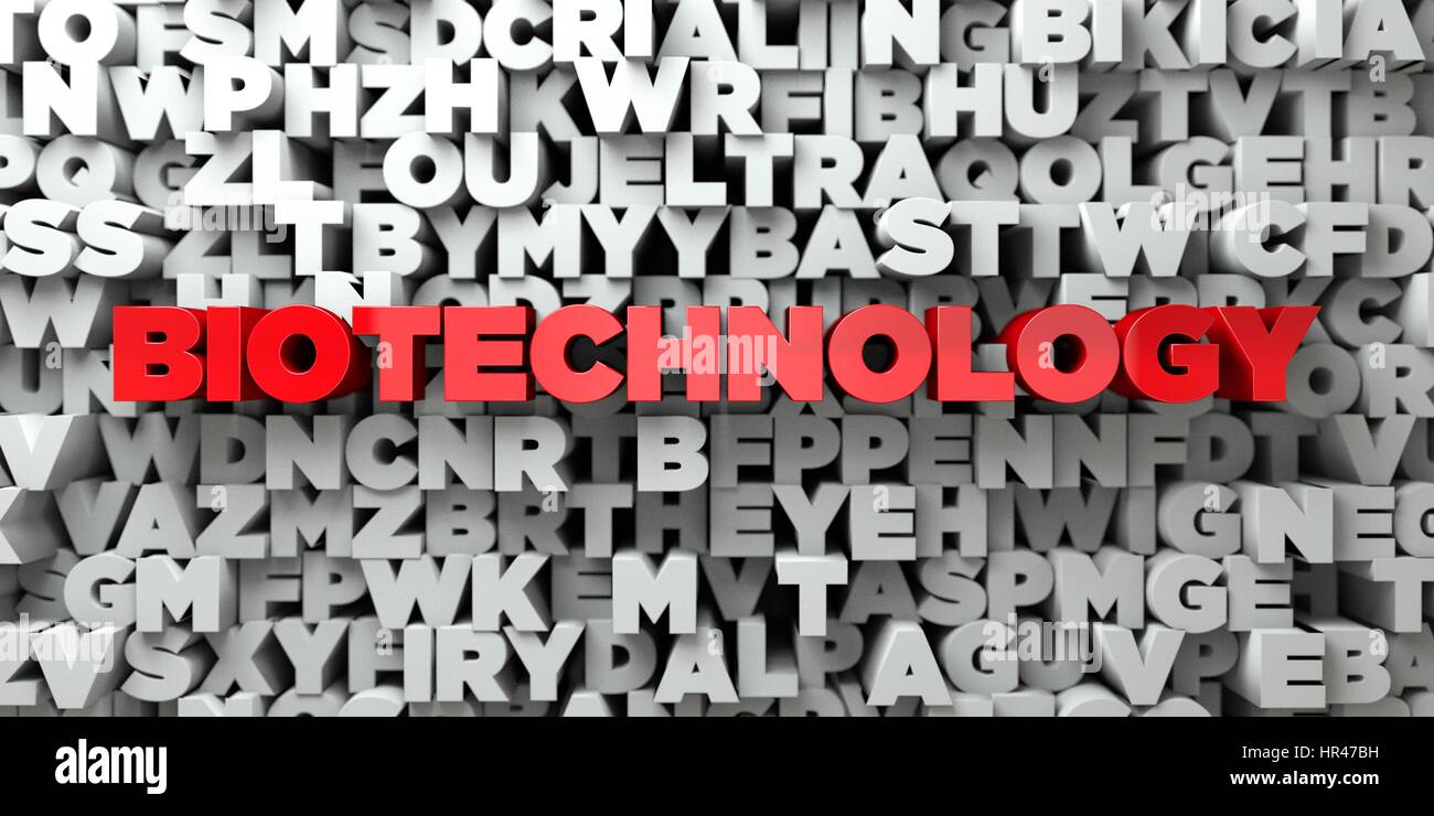 BIOTECHNOLOGY - Red text on typography background - 3D rendered royalty ...
