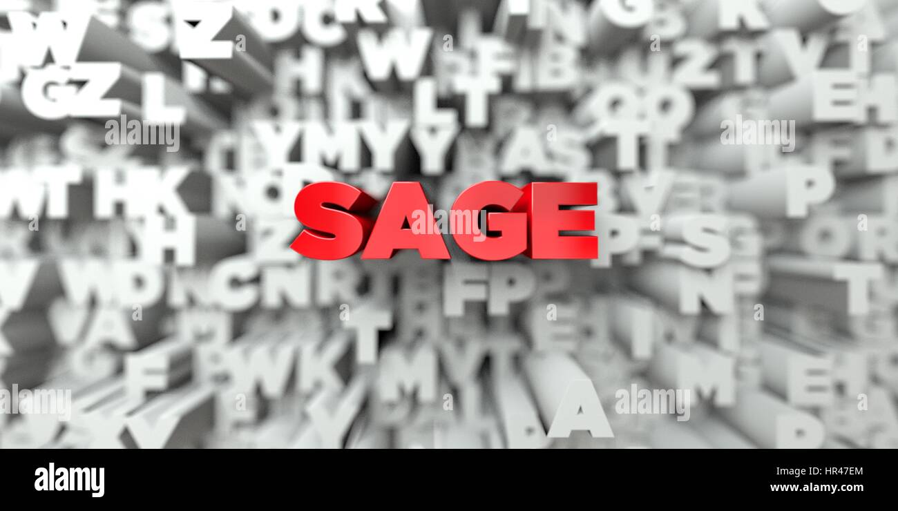 SAGE - Red text on typography background - 3D rendered royalty free ...