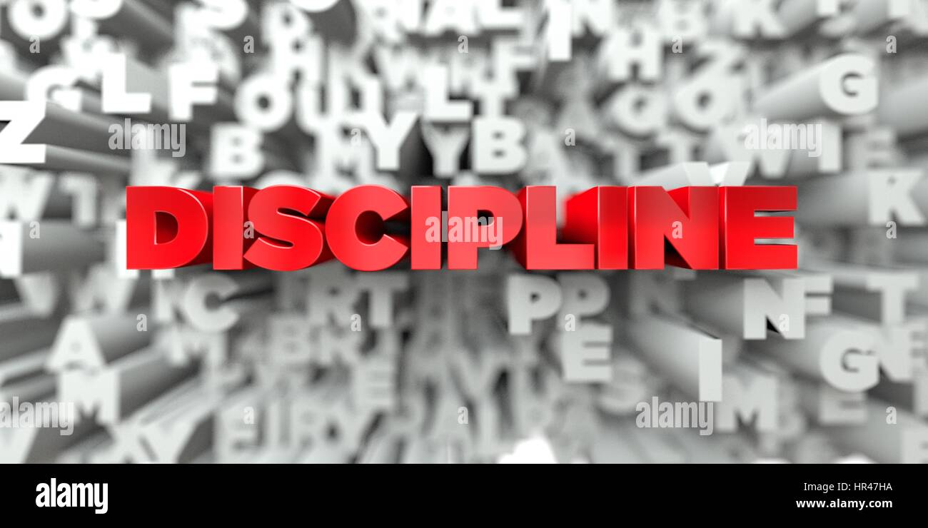 DISCIPLINE - Red text on typography background - 3D rendered royalty ...
