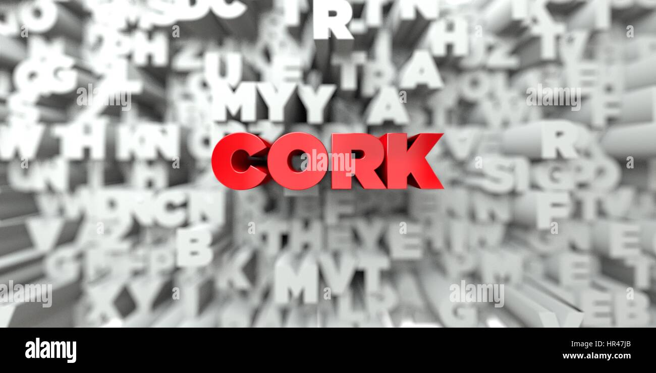 CORK - Red text on typography background - 3D rendered royalty free ...