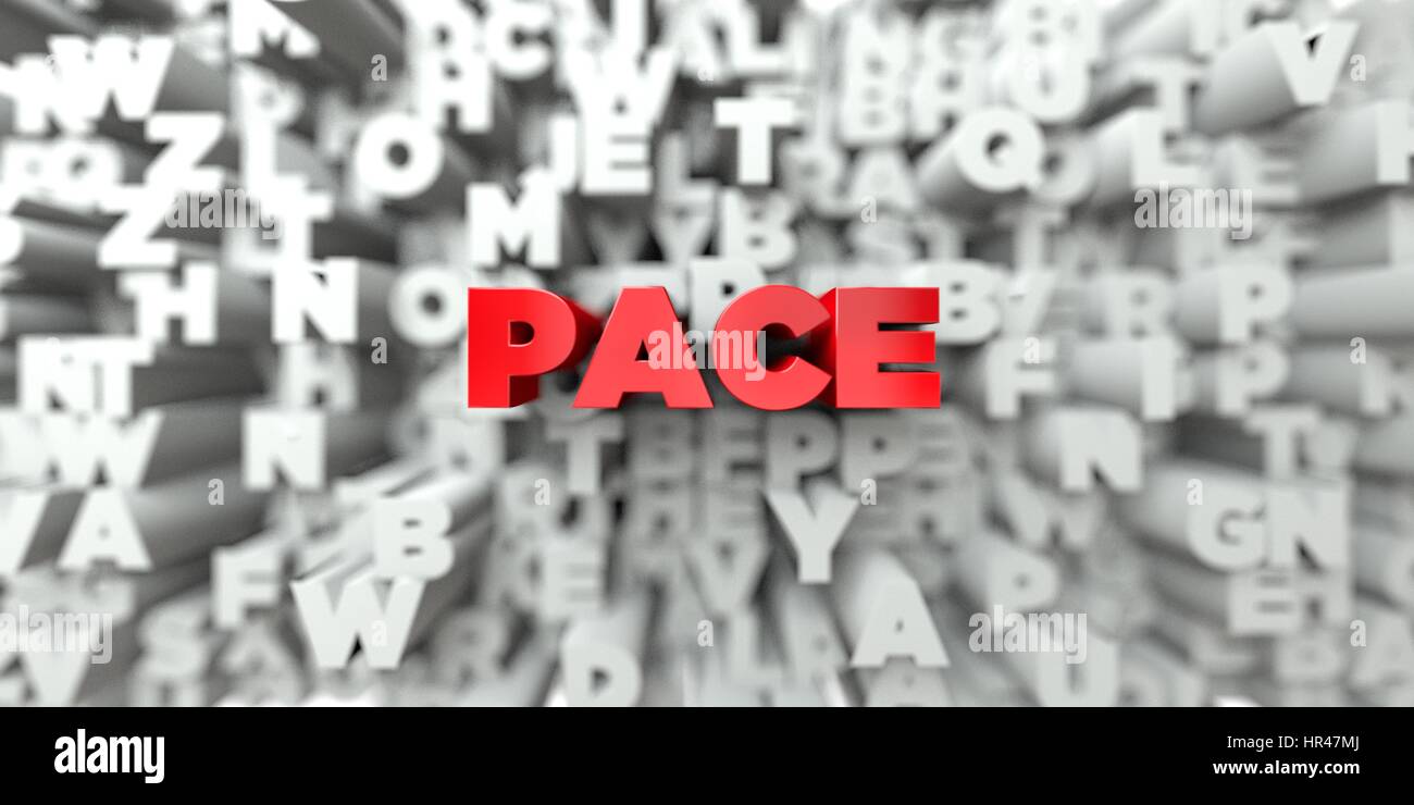 PACE - Red text on typography background - 3D rendered royalty free ...