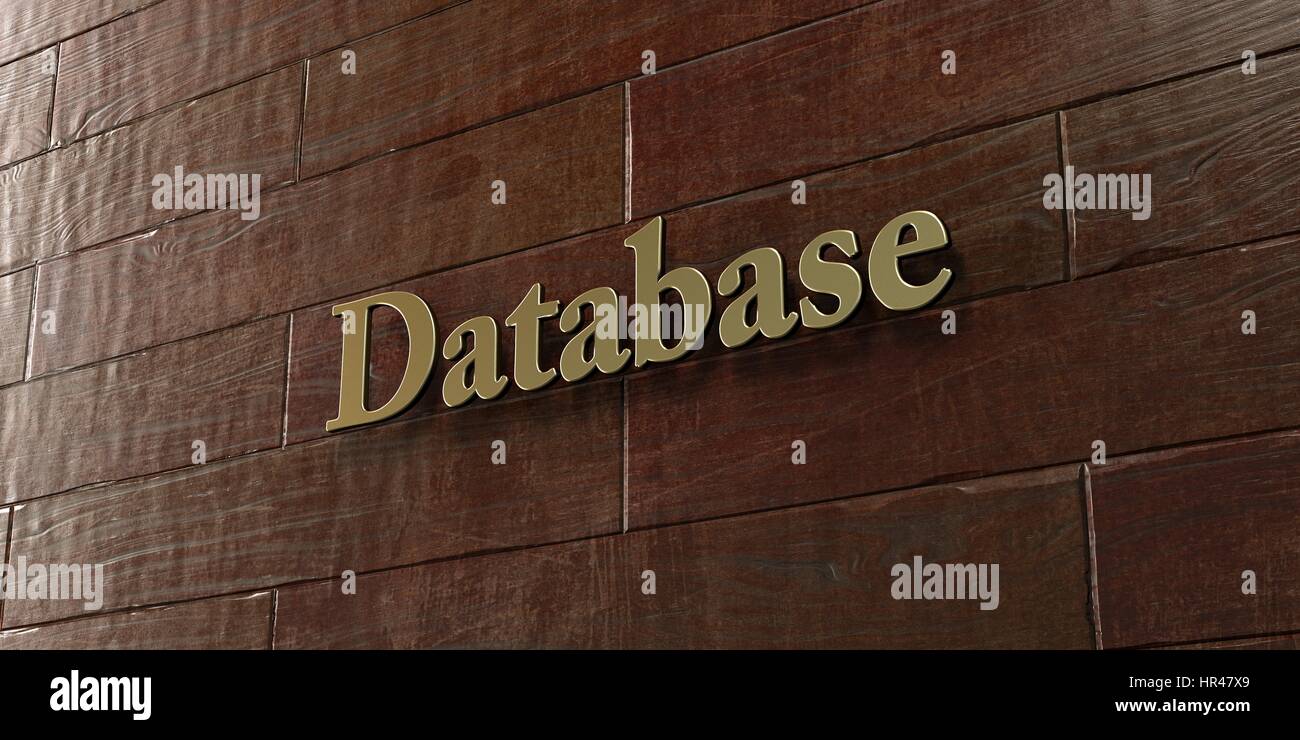 Database - Bronze plaque mounted on maple wood wall - 3D rendered ...