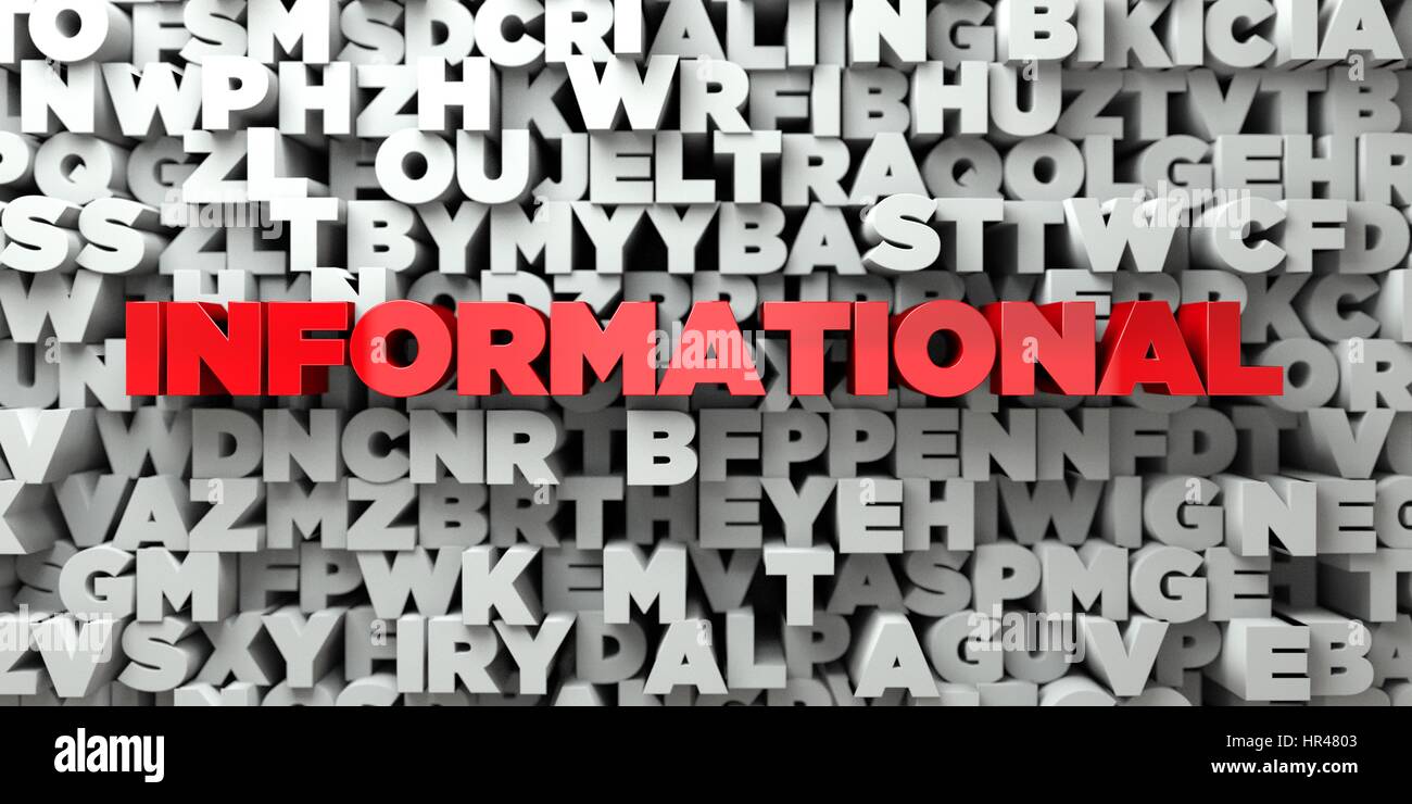 INFORMATIONAL - Red text on typography background - 3D rendered royalty ...