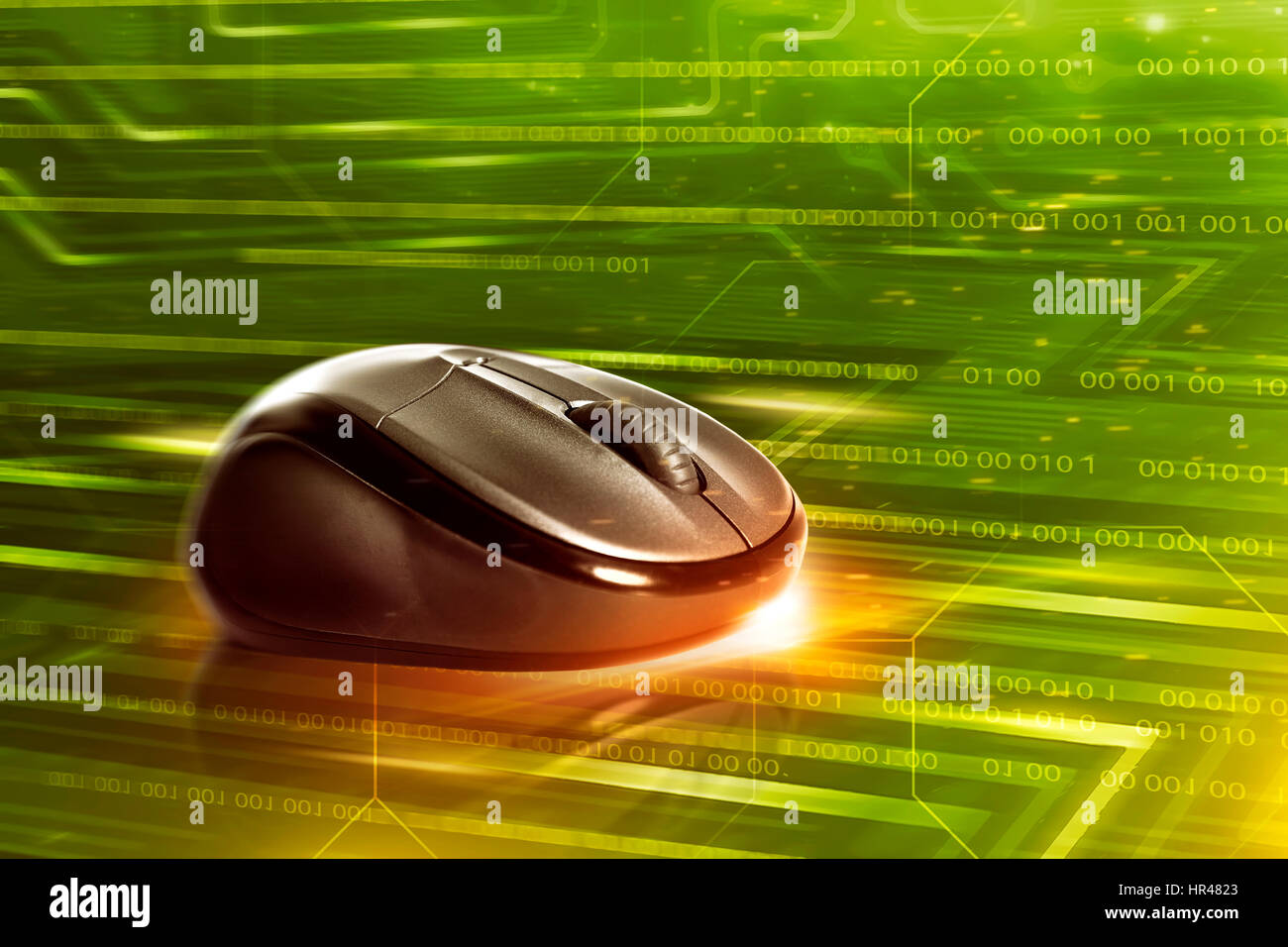 Black wireless computer mouse over colorful digital background Stock ...