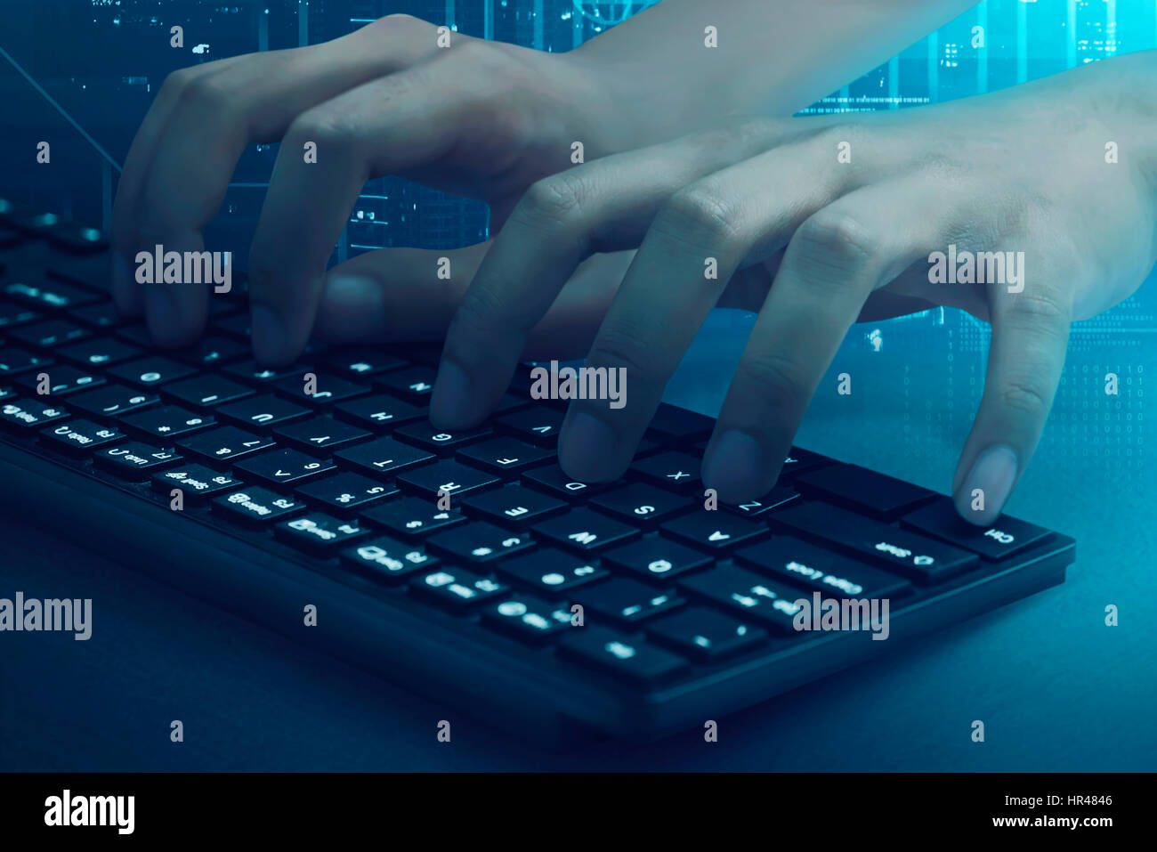 People hand typing on the keyboard with visual background Stock Photo ...
