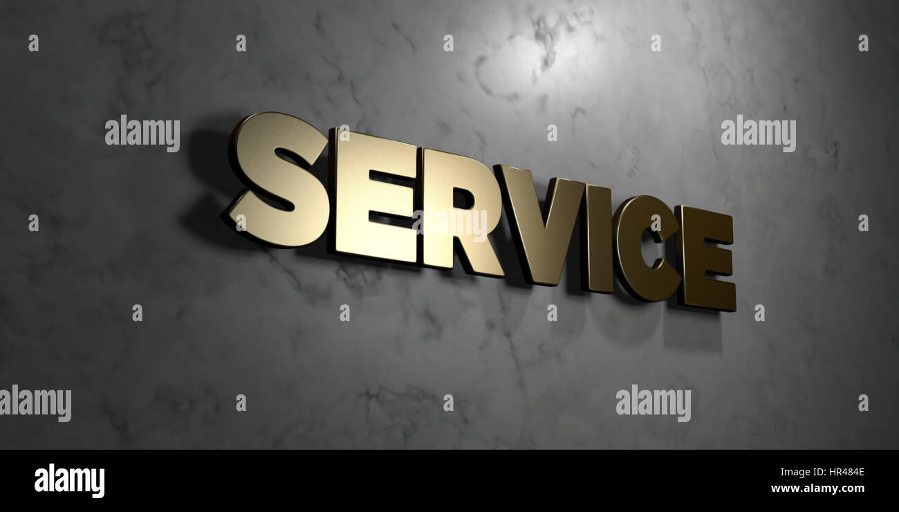 Service - Gold sign mounted on glossy marble wall - 3D rendered royalty ...