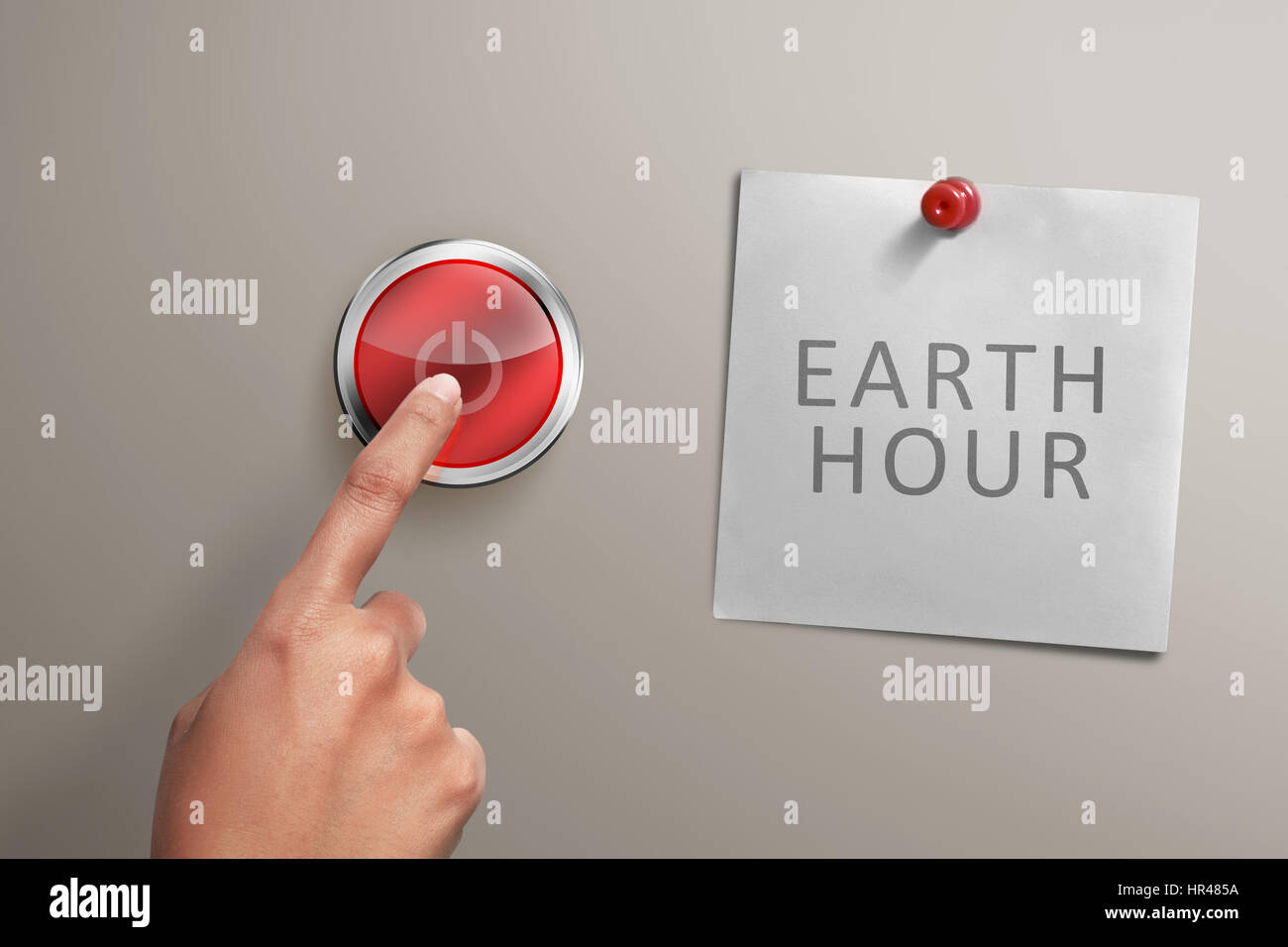 People hand with Earth hour note turning off electrical equipment on ...