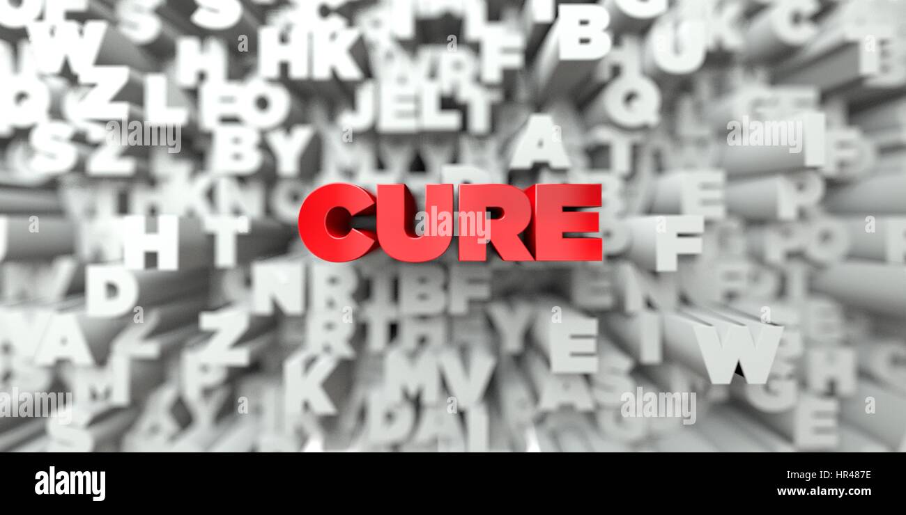 CURE - Red text on typography background - 3D rendered royalty free ...