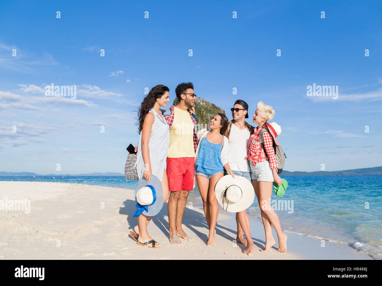 Young People Group On Beach Summer Vacation, Happy Smiling Friends ...