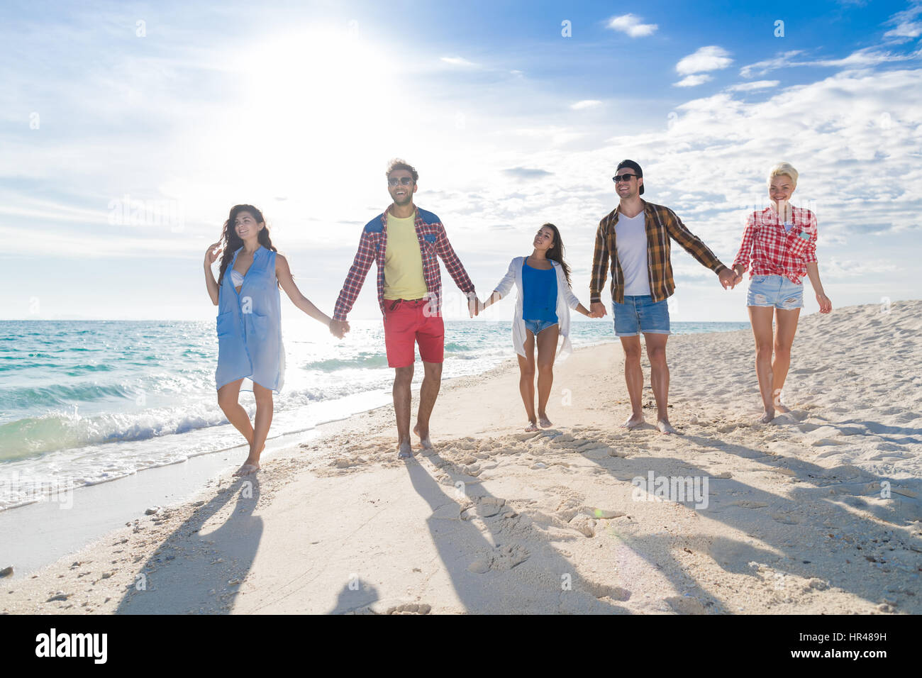 Young People Group On Beach Summer Vacation, Happy Smiling Friends ...