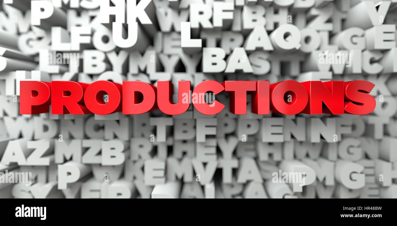PRODUCTIONS - Red text on typography background - 3D rendered royalty ...
