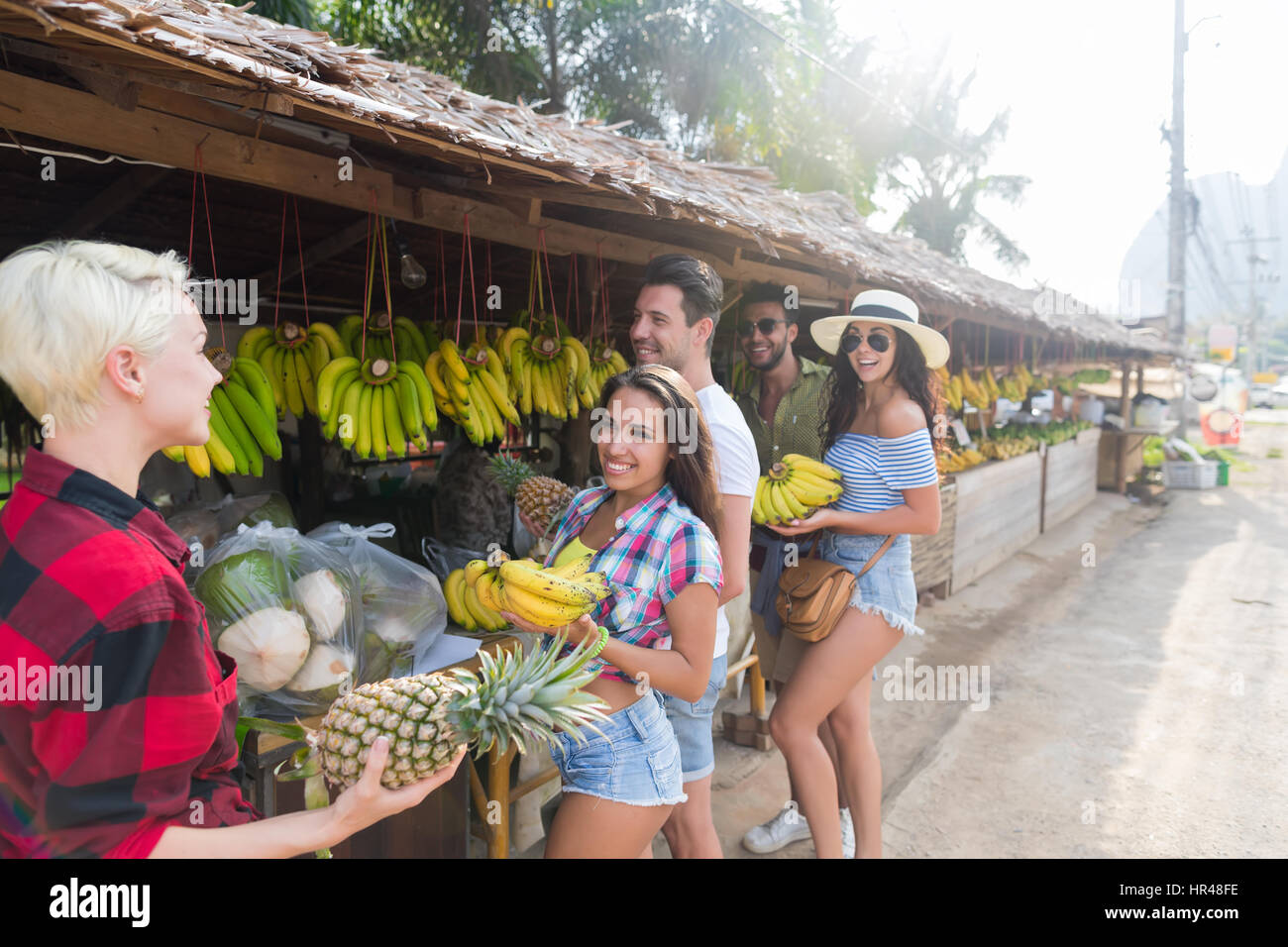 People Group Asian Fruits Street Market Buying Fresh Food, Young ...