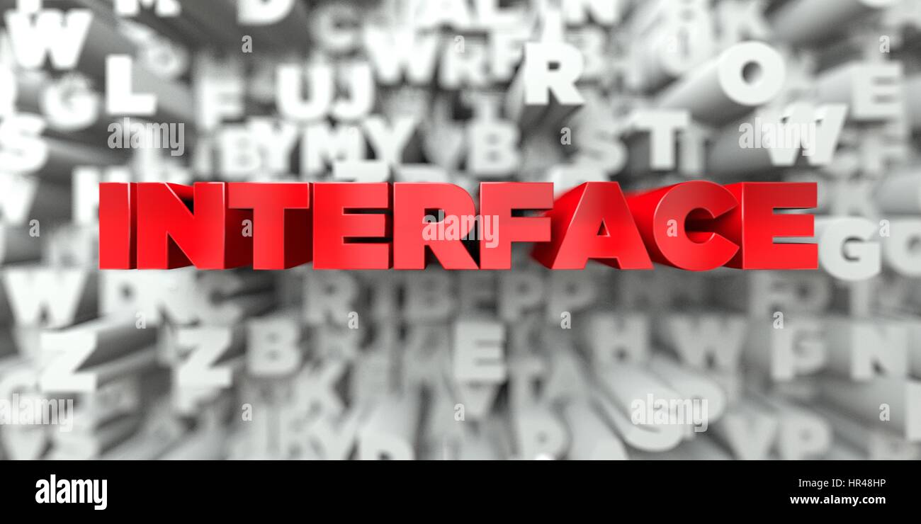 INTERFACE - Red text on typography background - 3D rendered royalty ...