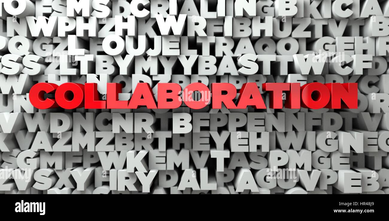 COLLABORATION - Red text on typography background - 3D rendered royalty ...