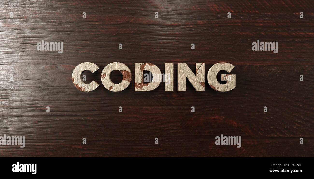 Coding - grungy wooden headline on Maple - 3D rendered royalty free stock image. This image can ...