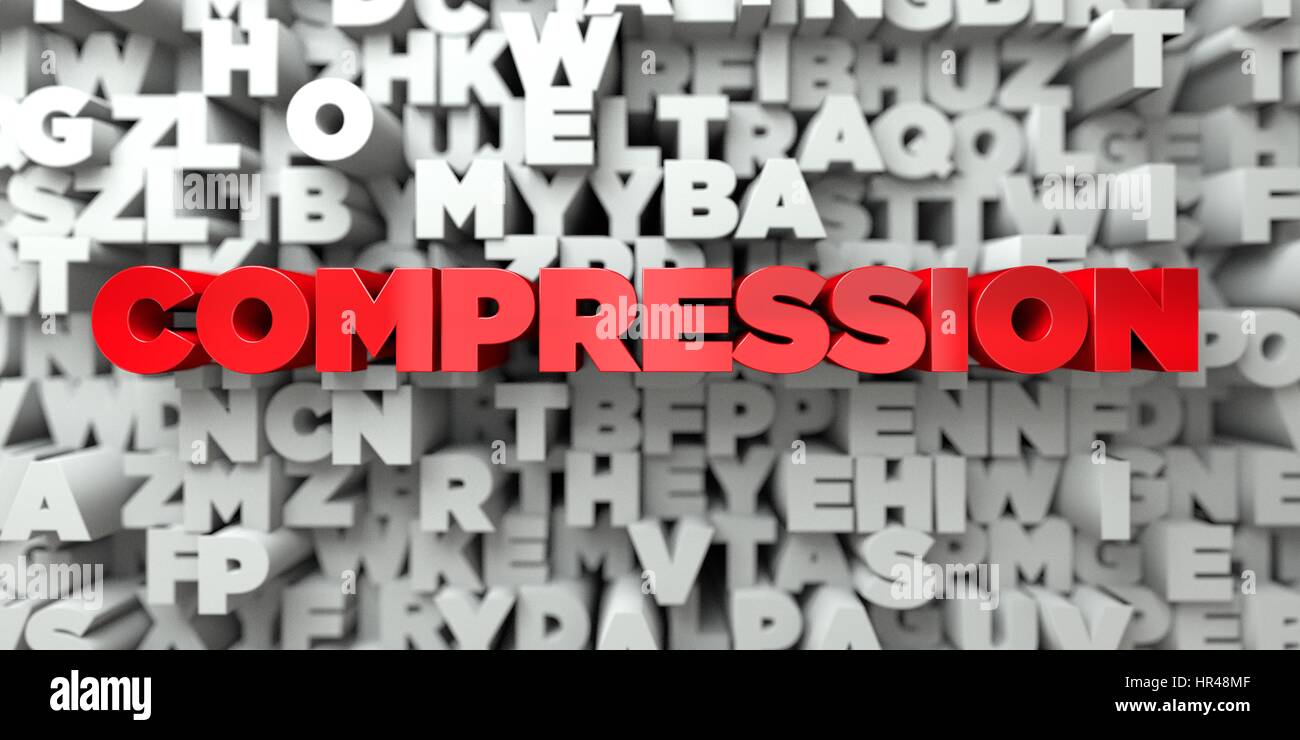 COMPRESSION - Red text on typography background - 3D rendered royalty ...