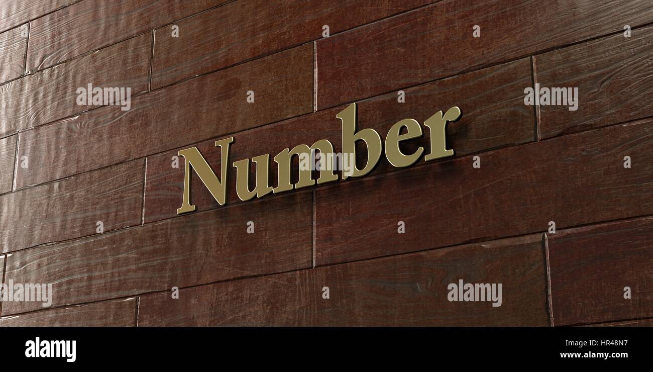 Number - Bronze plaque mounted on maple wood wall - 3D rendered royalty ...