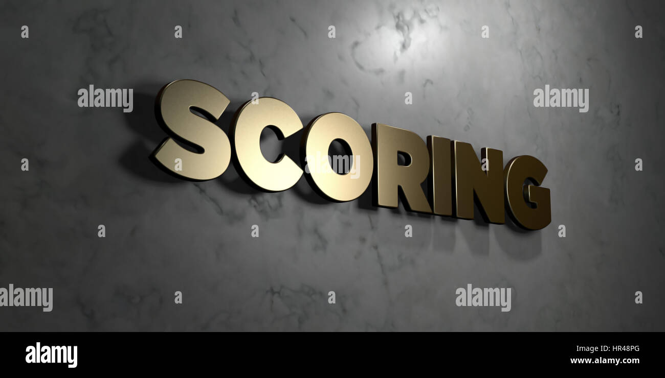 Scoring - Gold sign mounted on glossy marble wall - 3D rendered royalty ...