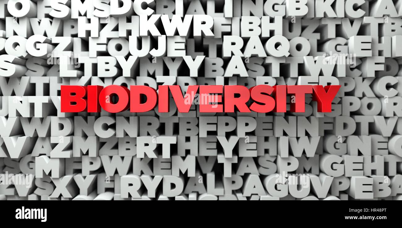 BIODIVERSITY - Red text on typography background - 3D rendered royalty ...