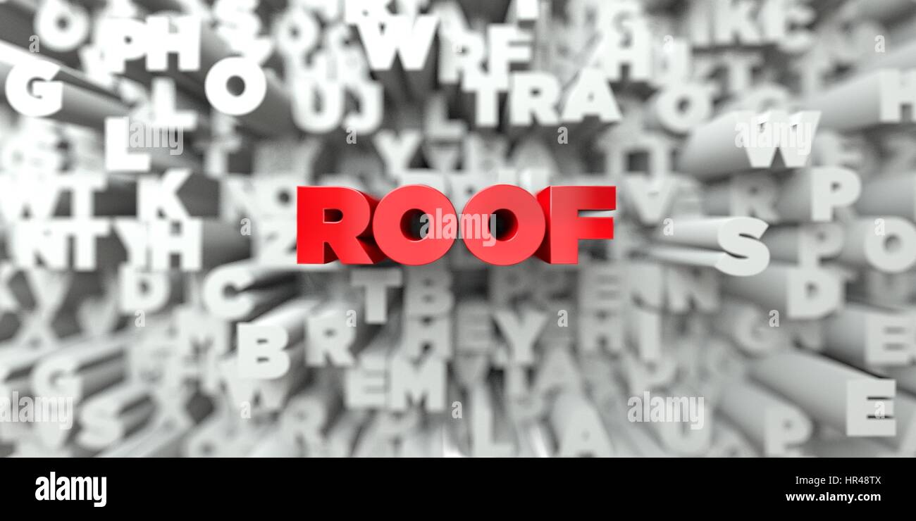 ROOF - Red text on typography background - 3D rendered royalty free ...