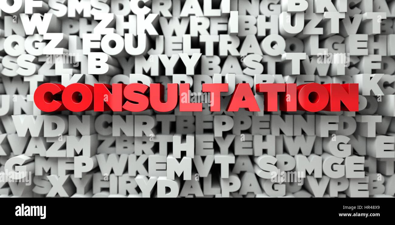 CONSULTATION - Red text on typography background - 3D rendered royalty ...
