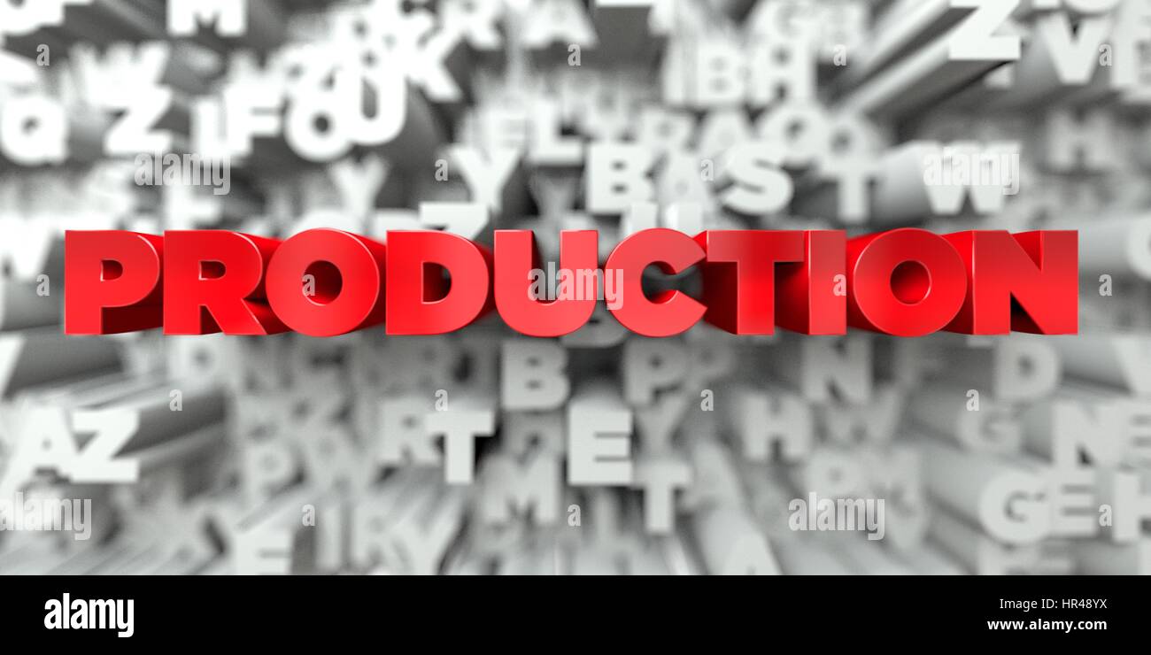 PRODUCTION - Red text on typography background - 3D rendered royalty ...