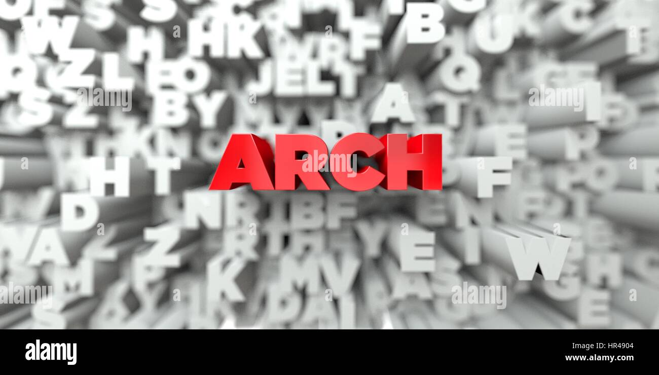 ARCH - Red text on typography background - 3D rendered royalty free ...