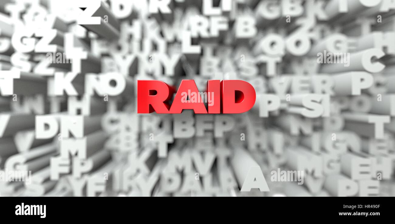 RAID - Red text on typography background - 3D rendered royalty free ...