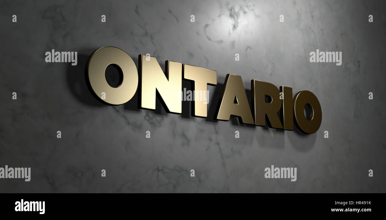 Ontario - Gold sign mounted on glossy marble wall - 3D rendered royalty ...