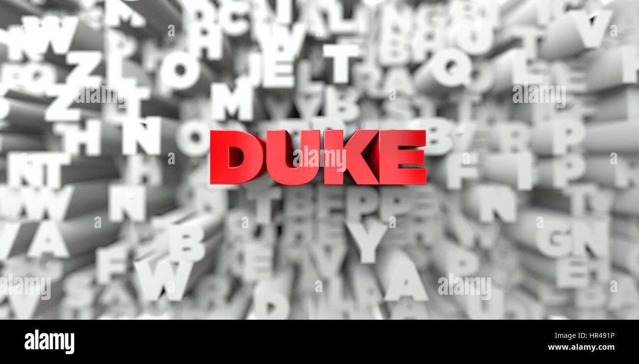 DUKE - Red text on typography background - 3D rendered royalty free ...