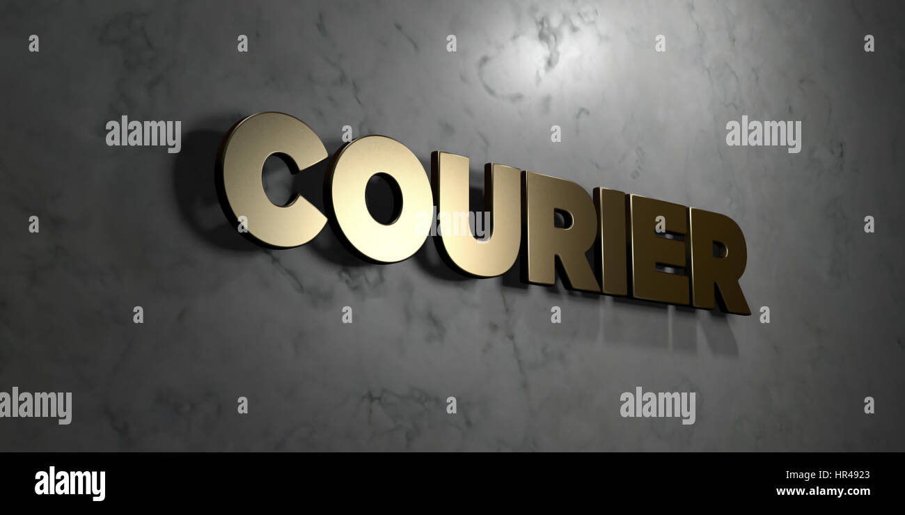 Courier - Gold sign mounted on glossy marble wall - 3D rendered royalty ...