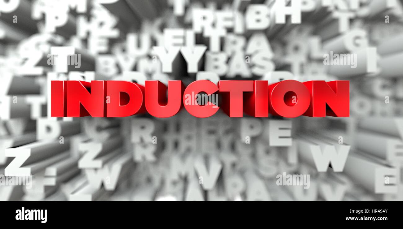 INDUCTION - Red text on typography background - 3D rendered royalty ...