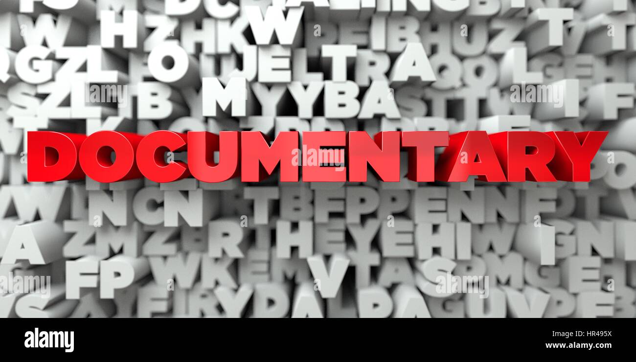 DOCUMENTARY - Red text on typography background - 3D rendered royalty ...