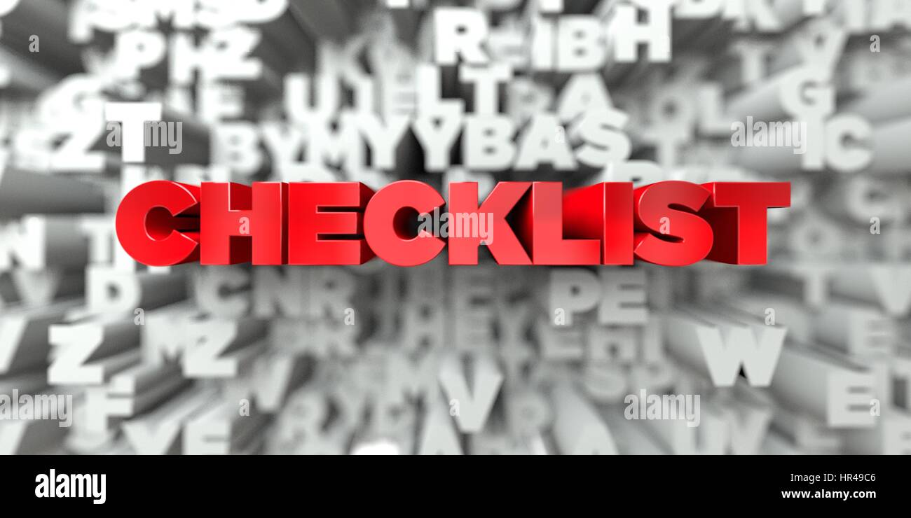 CHECKLIST - Red text on typography background - 3D rendered royalty ...