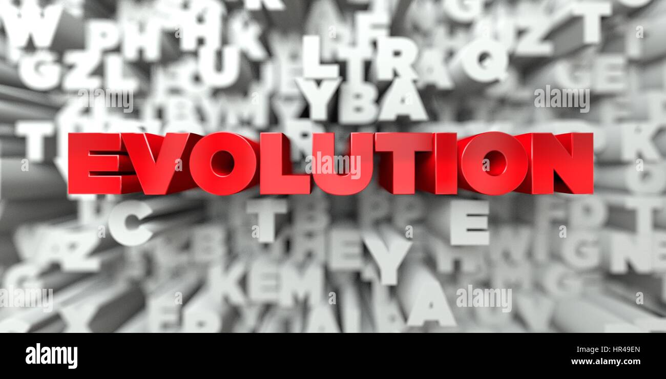 EVOLUTION - Red text on typography background - 3D rendered royalty ...