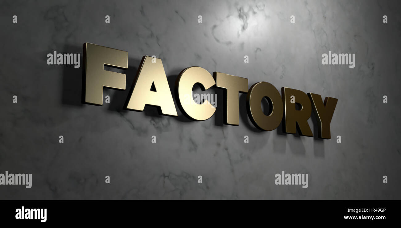 Factory - Gold sign mounted on glossy marble wall - 3D rendered royalty ...