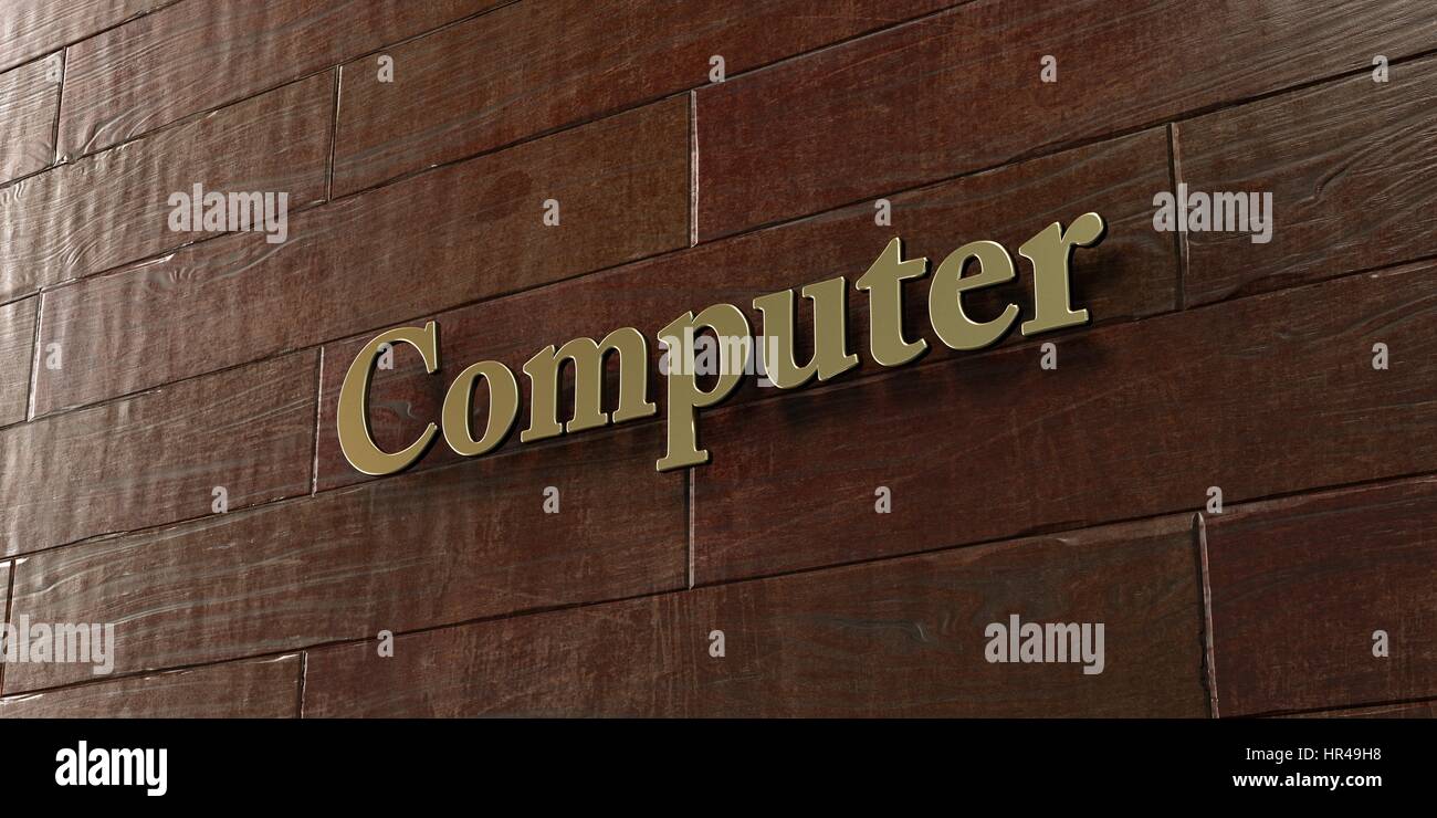 Computer - Bronze plaque mounted on maple wood wall - 3D rendered ...