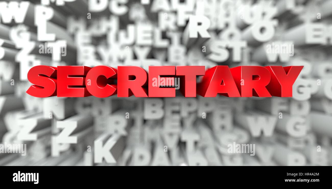 SECRETARY - Red text on typography background - 3D rendered royalty ...