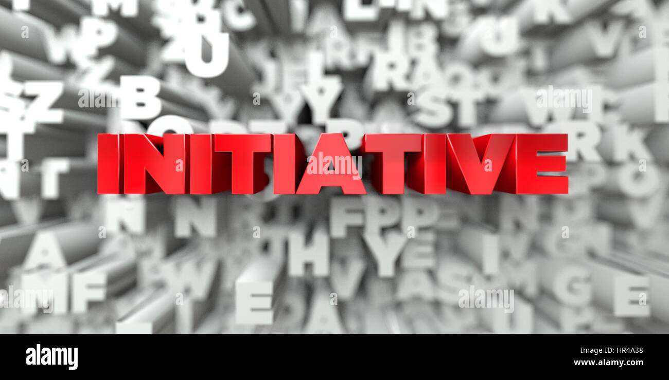 INITIATIVE - Red text on typography background - 3D rendered royalty ...