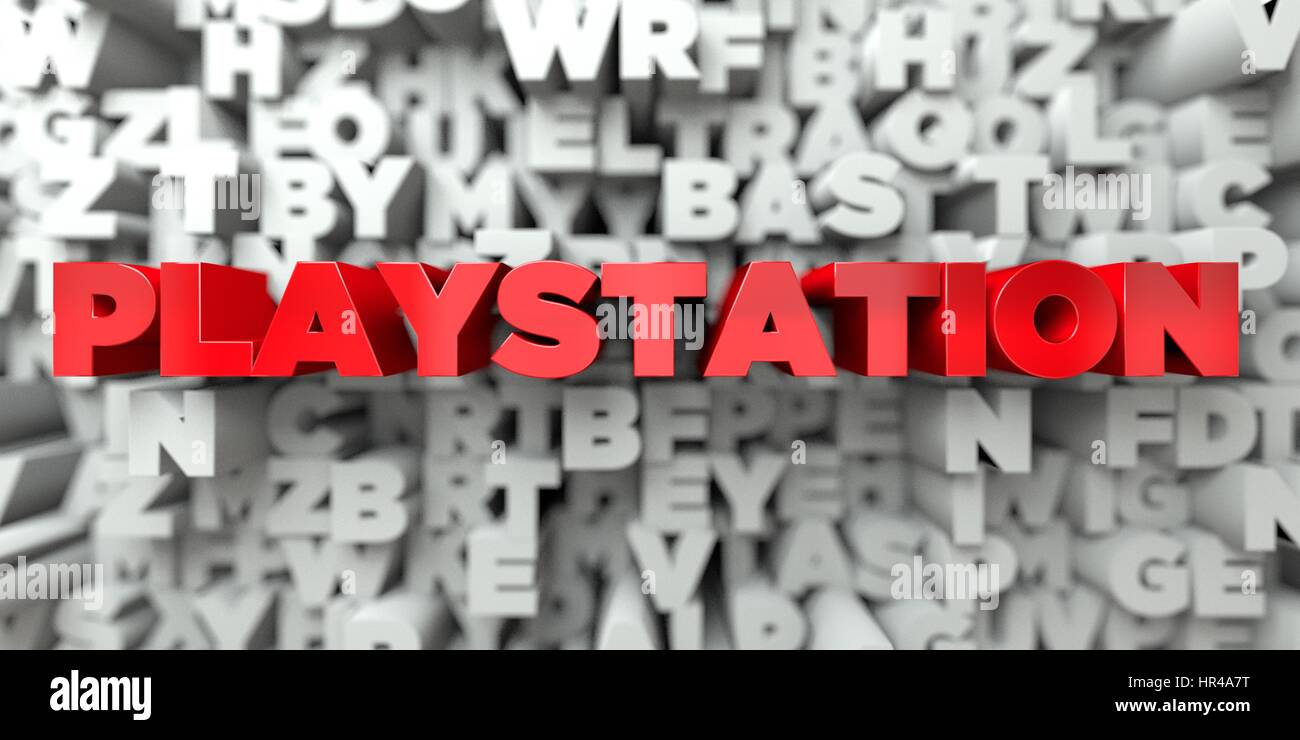 PLAYSTATION - Red text on typography background - 3D rendered royalty ...