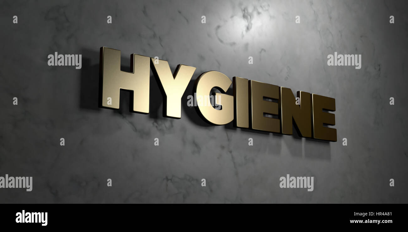 Hygiene - Gold sign mounted on glossy marble wall - 3D rendered royalty ...