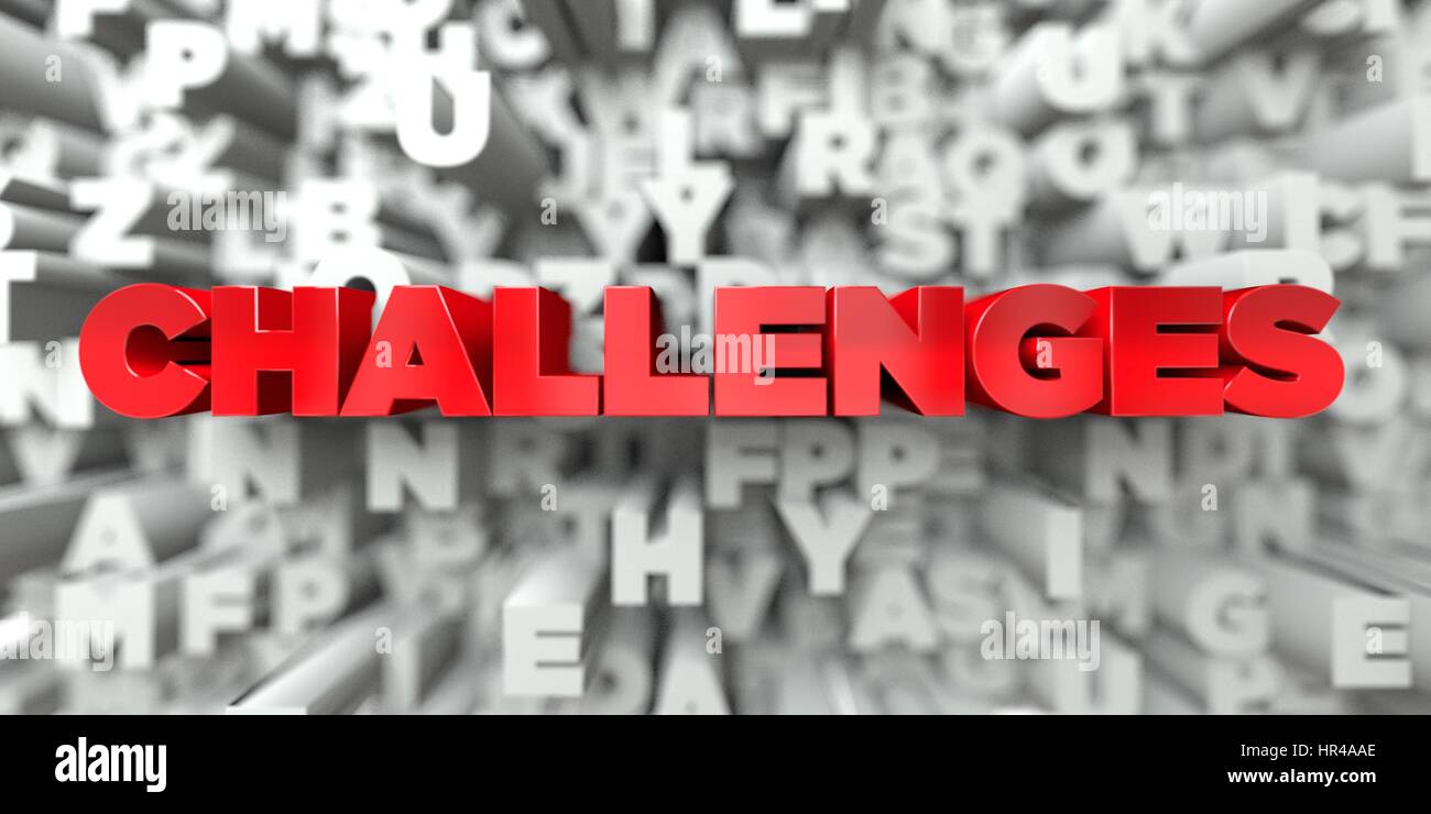 CHALLENGES - Red text on typography background - 3D rendered royalty ...