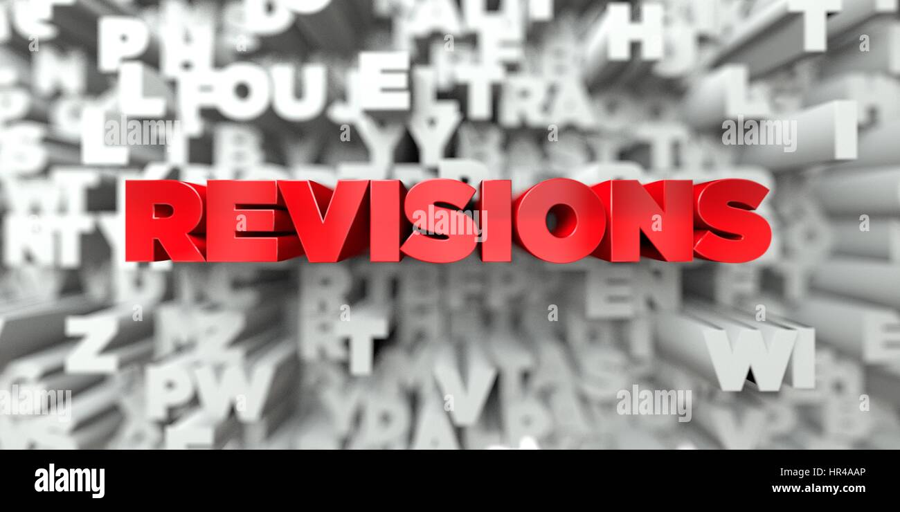 REVISIONS - Red text on typography background - 3D rendered royalty ...
