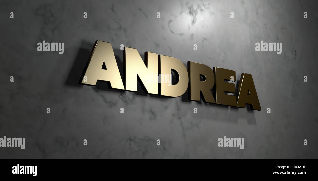 Andrea - Gold sign mounted on glossy marble wall - 3D rendered royalty ...