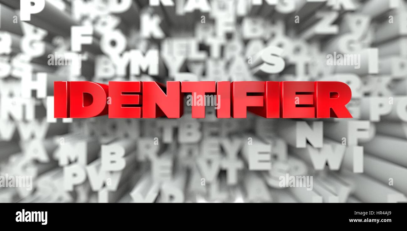 IDENTIFIER - Red text on typography background - 3D rendered royalty ...