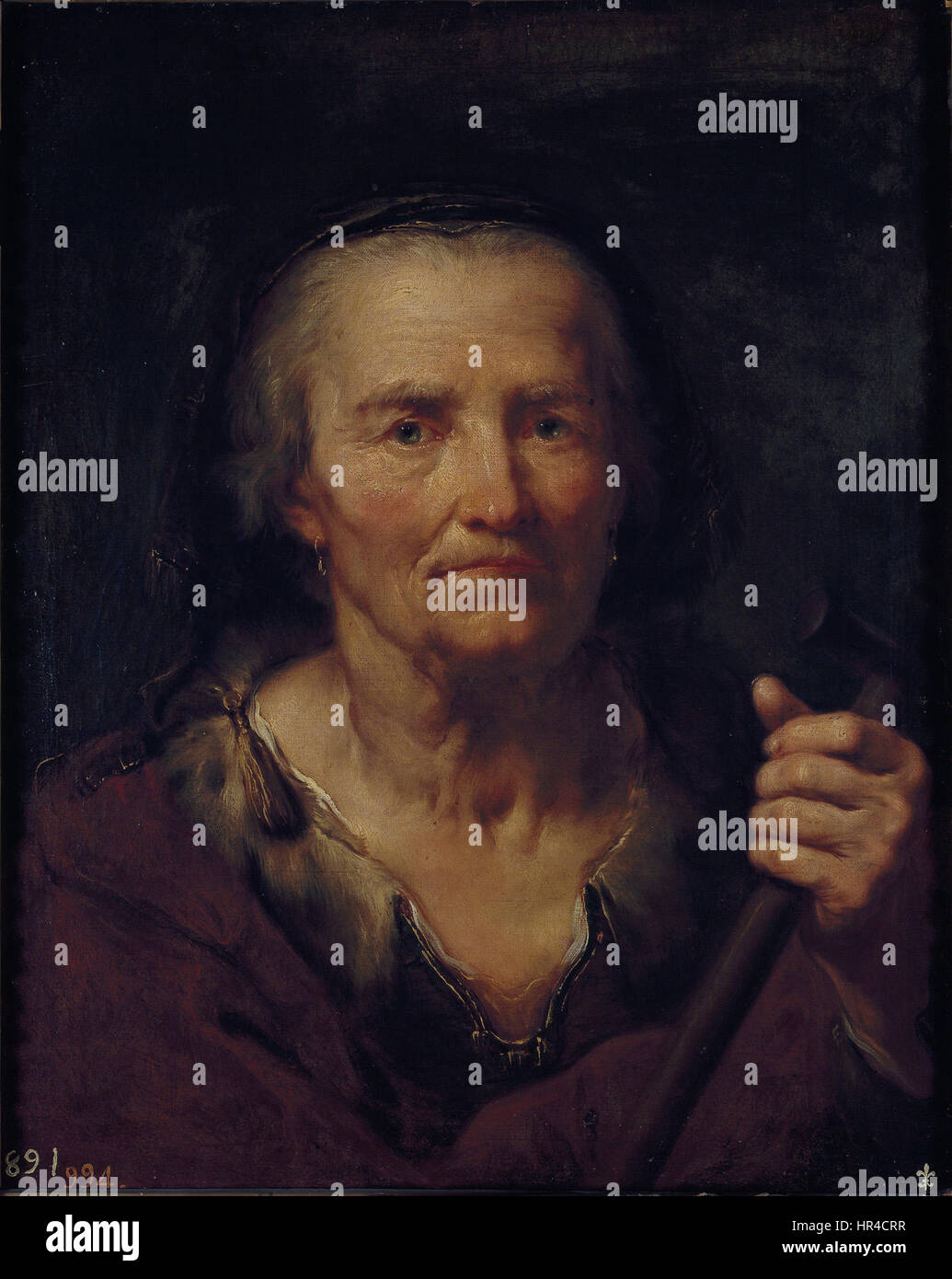 'Vieja con Muleta' by Nogari is a painting that portrays an elderly ...