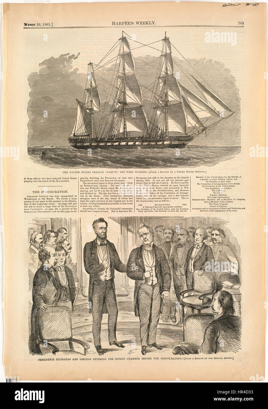 Presidents Buchanan and Lincoln entering the Senate Chamber before the ...